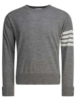 Thom Browne Merino Wool Crew Neck Sweater With Four-bar Detail - Grey