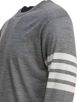 Thom Browne Merino Wool Crew Neck Sweater With Four-bar Detail - Grey