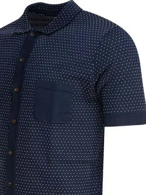 RAKKI Textured Knit Short Sleeve Polo Shirt With Micro Geometric Pattern - Blue