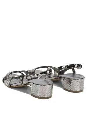 DEL CARLO Strappy Low Heel Sandals - Silver
