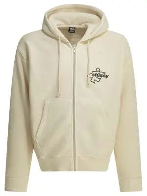 StÜssy Zip-up Hoodie With Graphic Logo - White