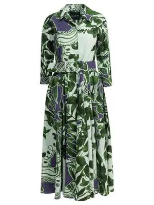 Samantha Sung Printed Belted Shirt Dress - Green