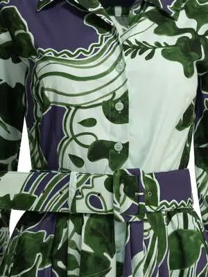 Samantha Sung Printed Belted Shirt Dress - Green