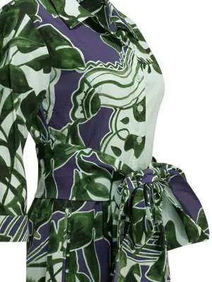 Samantha Sung Printed Belted Shirt Dress - Green