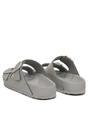 BIRKENSTOCK Arizona Leather Flat Sandals With Adjustable Straps - Grey