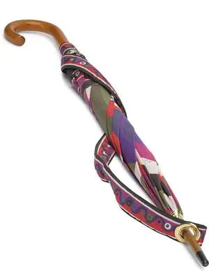 Emilio Pucci Iride Printed Umbrella With Wooden Handle - Multicolor