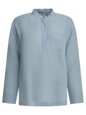 Max Mara Linen Shirt With Mandarin Collar And Pocket - Light Blue