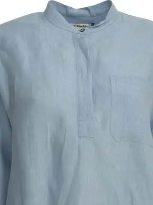 Max Mara Linen Shirt With Mandarin Collar And Pocket - Light Blue