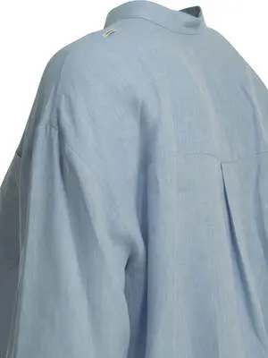 Max Mara Linen Shirt With Mandarin Collar And Pocket - Light Blue