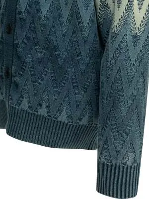 BEAMS Indigo Yarn Chevron Knit V-neck Cardigan