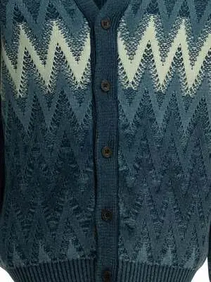 BEAMS Indigo Yarn Chevron Knit V-neck Cardigan