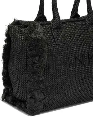Pinko Woven Tote Bag With Fringe Detail - Black