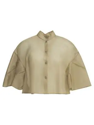 Max Mara Silk Organza Blouse With Ruffled Sleeves