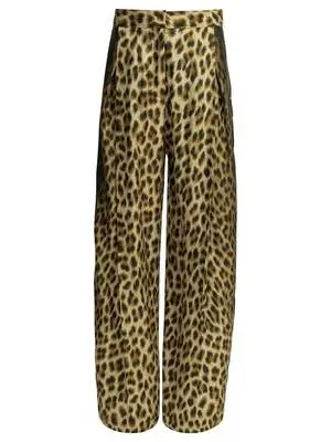 Max Mara Animal Print Silk Twill Wide-leg Trousers - Brown