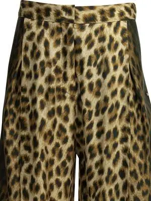 Max Mara Animal Print Silk Twill Wide-leg Trousers - Brown
