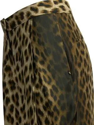 Max Mara Animal Print Silk Twill Wide-leg Trousers - Brown