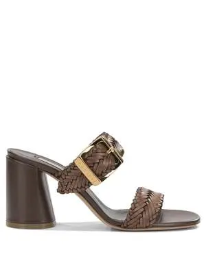 Casadei Braided Leather Block Heel Sandals