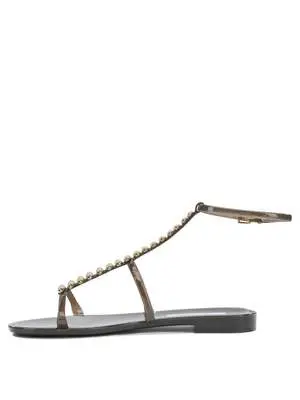Menghi Embellished Flat Sandals - Brown