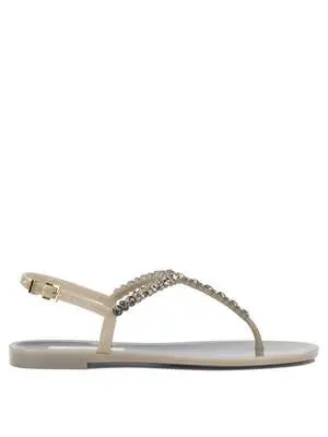 Menghi Bianca Jelly Flat Sandals With Embellished Straps - Beige