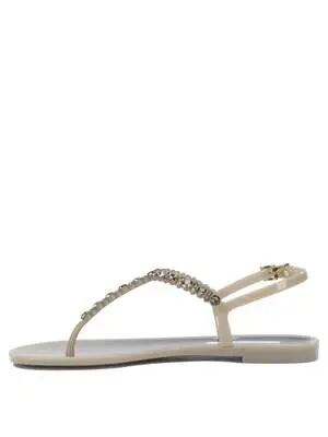 Menghi Bianca Jelly Flat Sandals With Embellished Straps - Beige