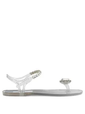 Menghi Iride Jelly Low Sandals With Embellished Straps - Silver
