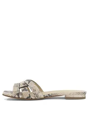 SERGIO LEVANTESI Norma Python-effect Calfskin Leather Slides - Beige