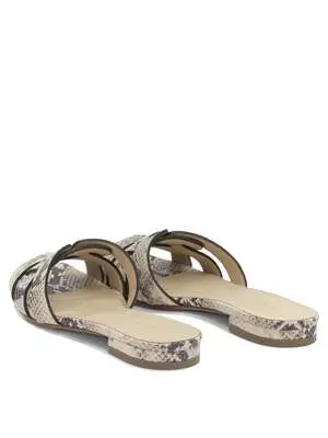 SERGIO LEVANTESI Norma Python-effect Calfskin Leather Slides - Beige