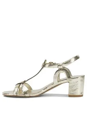 DEL CARLO Metallic Leather Low Heel Sandals