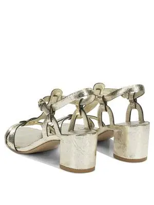 DEL CARLO Metallic Leather Low Heel Sandals
