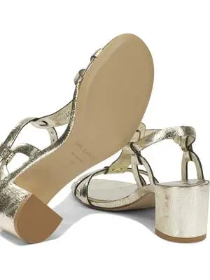 DEL CARLO Metallic Leather Low Heel Sandals