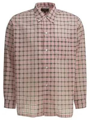 BEAMS Nylon Airy Plaid Button-down Shirt - Pink