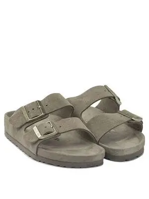 BIRKENSTOCK Arizona Exquisite Low Suede Sandals With Adjustable Buckle Straps - Grey