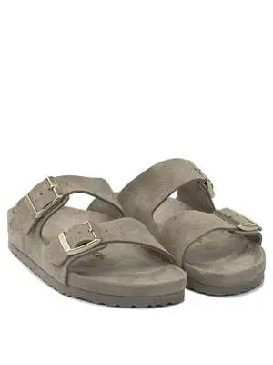 BIRKENSTOCK Arizona Exquisite Low Suede Sandals With Adjustable Buckle Straps - Grey