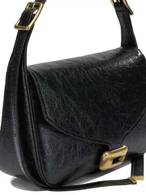 Balenciaga Clicca Medium Shoulder Bag In Arena Lambskin Leather With Antiqued Gold Trim - Black