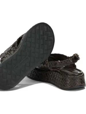 PONS QUINTANA Woven Leather Platform Sandals - Brown