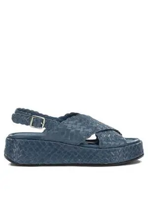 PONS QUINTANA Woven Leather Platform Sandals With Buckle Fastening - Blue