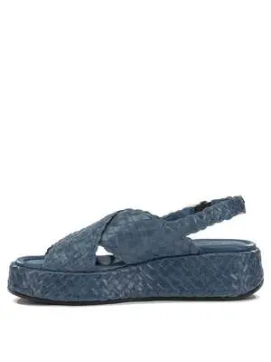 PONS QUINTANA Woven Leather Platform Sandals With Buckle Fastening - Blue