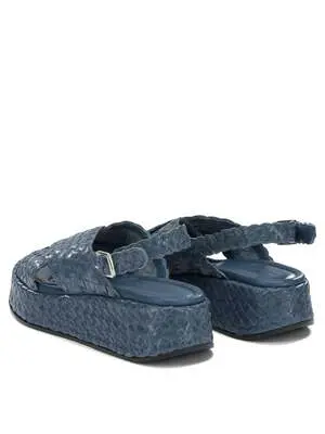 PONS QUINTANA Woven Leather Platform Sandals With Buckle Fastening - Blue