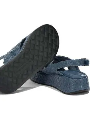 PONS QUINTANA Woven Leather Platform Sandals With Buckle Fastening - Blue