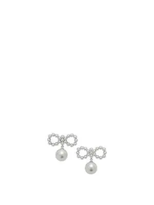 SELF-PORTRAIT Faux Pearl Embellished Bow Earrings - White