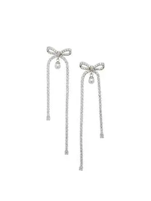 SELF-PORTRAIT Crystal And Faux Pearl Embellished Drop Earrings - Silver