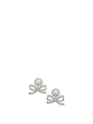 SELF-PORTRAIT Bow And Pearl Embellished Dangle Earrings - Silver