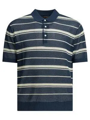 BEAMS Striped Cotton Mesh Knit Button-down Polo Shirt