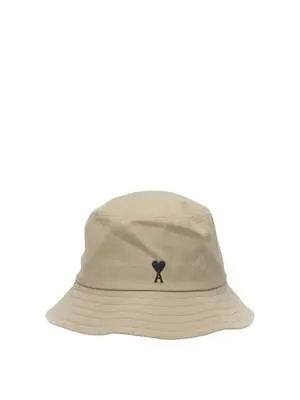 Ami Cotton Bucket Hat With Embroidered Logo - Beige