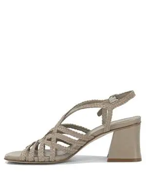 PONS QUINTANA Braided Leather Mid Heel Sandals - Beige