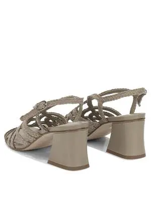 PONS QUINTANA Braided Leather Mid Heel Sandals - Beige