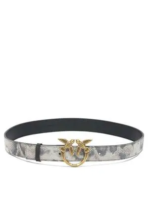 Pinko Leather Belt With Embellished Buckle - White