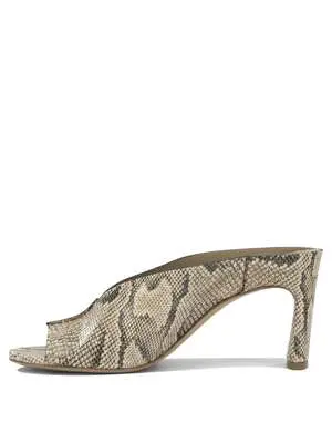 DEL CARLO Snakeskin Heeled Mules - Beige