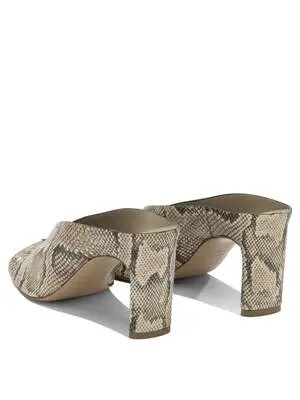 DEL CARLO Snakeskin Heeled Mules - Beige