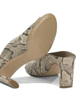 DEL CARLO Snakeskin Heeled Mules - Beige